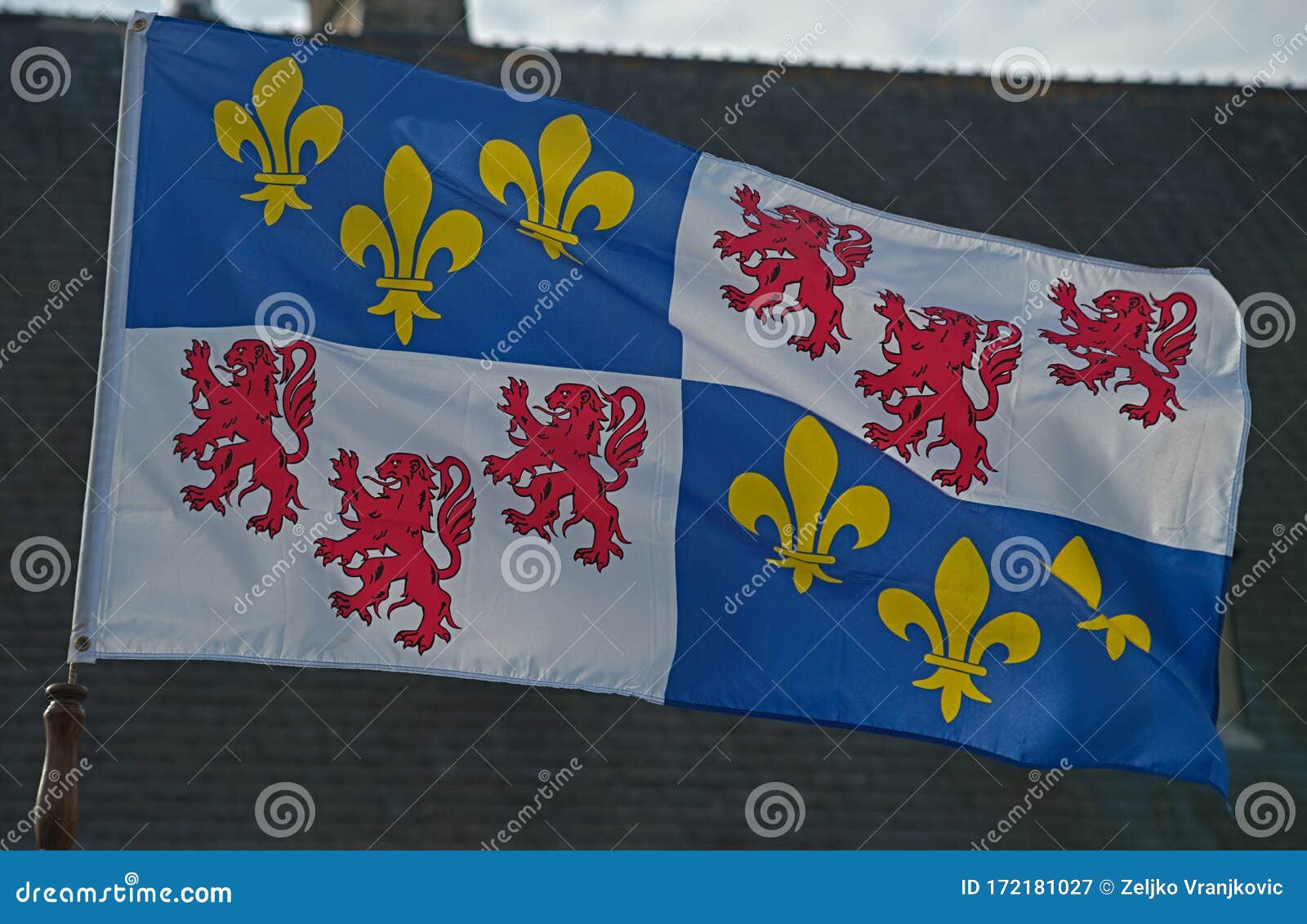 Normandy Flag Waving on Wind in Front of Castle Stock Image - Image of ...
