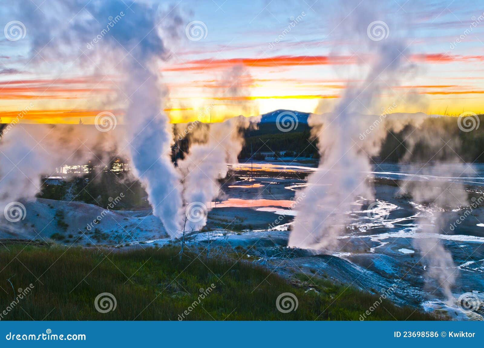 Norris Geyser Basin after Sunset Stock Photo - Image of high, blue ...