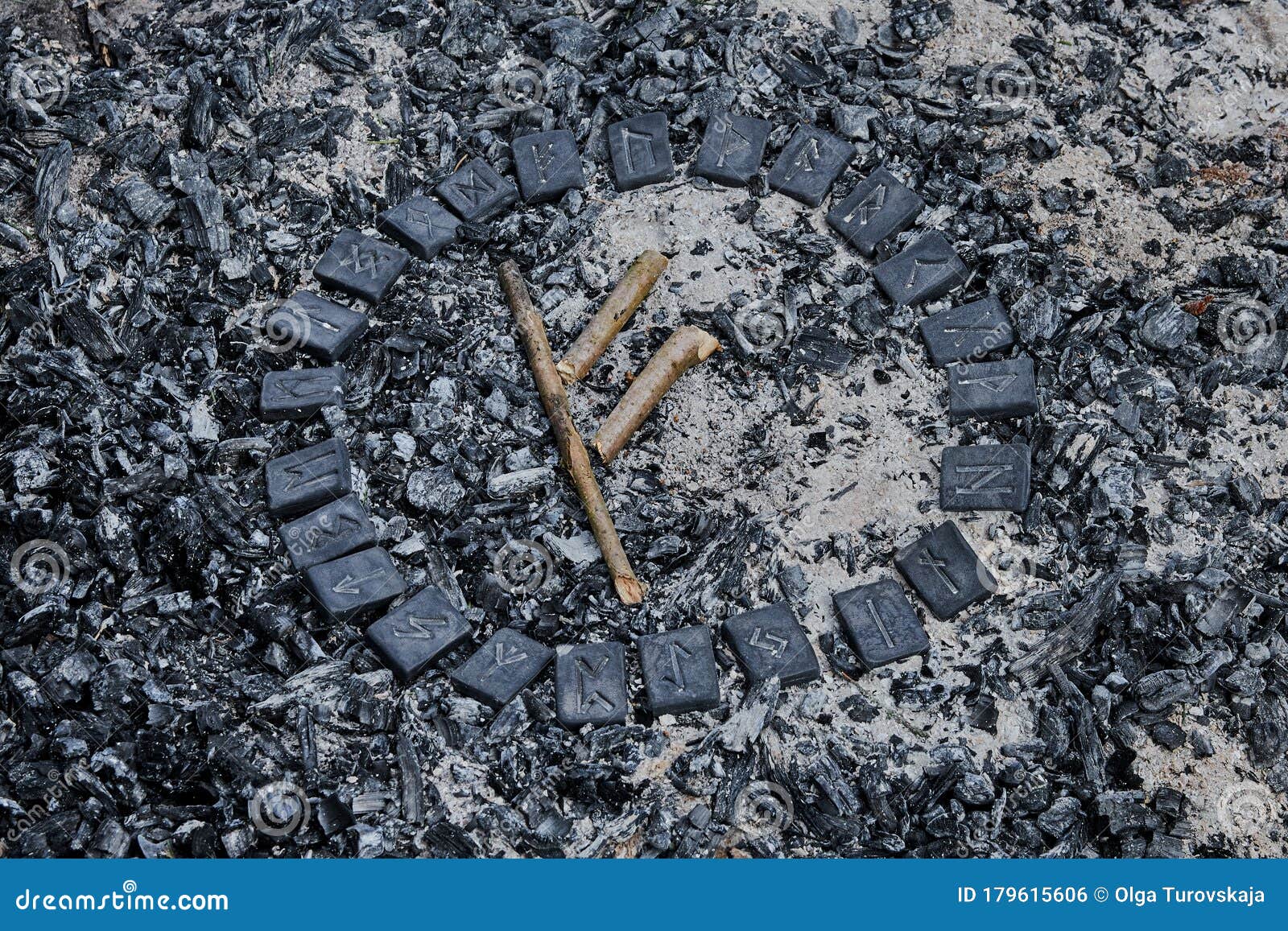 Norse Rune Fehu on Ashes Backgorund Inside the Circle of 24 Norse Runes ...