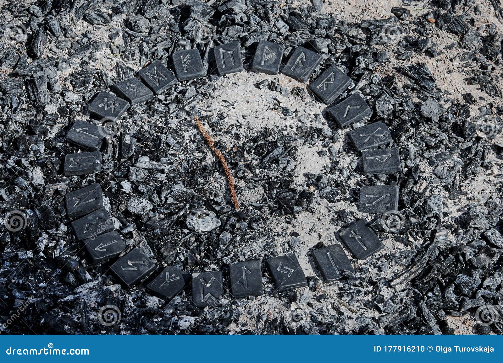 Norse Rune Isa on Ashes Backgorund Inside the Circle of 24 Norse Runes ...