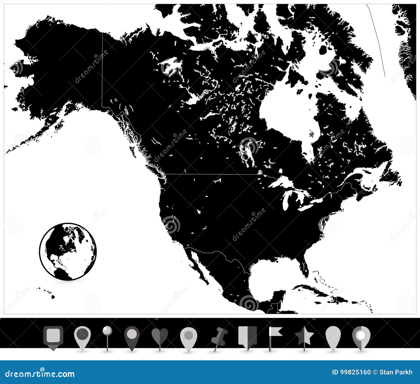 North America Black Map and Flat Map Pointers Stock Vector ... North America Black Map and Flat Map Pointers Stock Vector ...