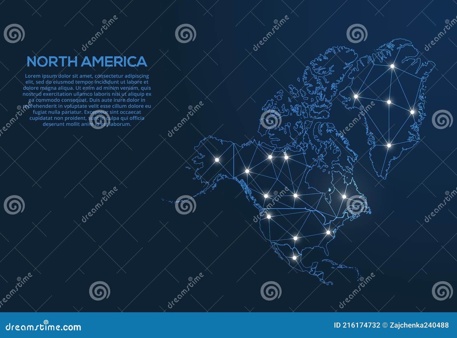 North America Communication Network Map. Vector Low Poly Image of a ...