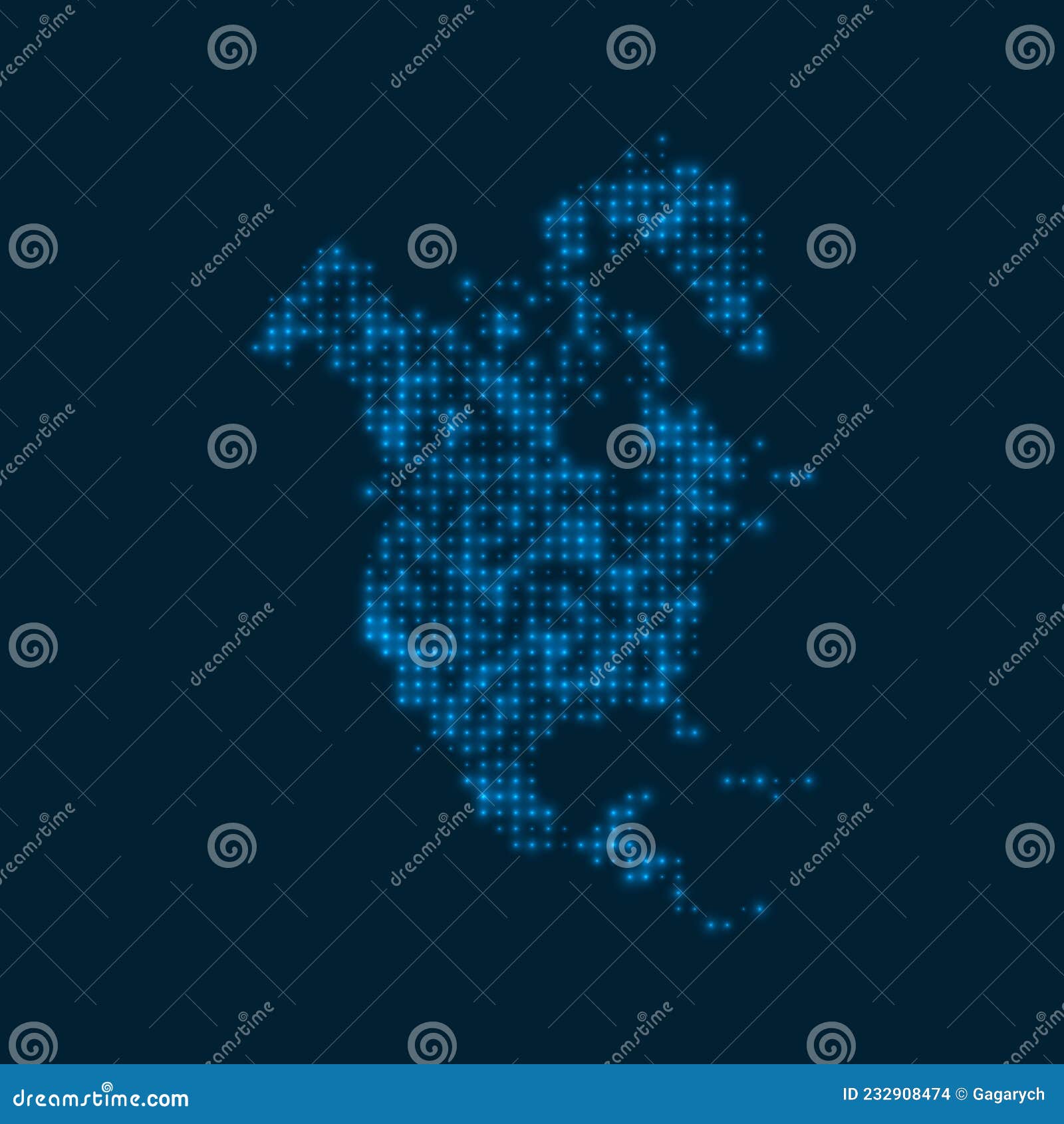 North America Dotted Glowing Map. Stock Vector - Illustration of effect ...