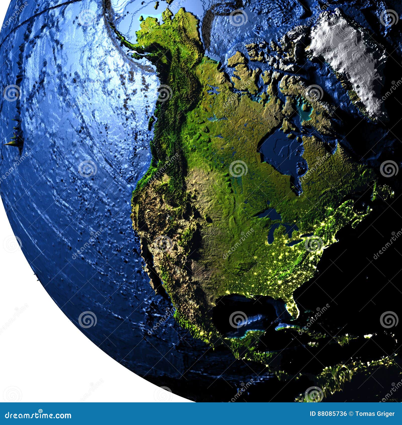 North America on Earth with Exaggerated Mountains Stock Illustration ...