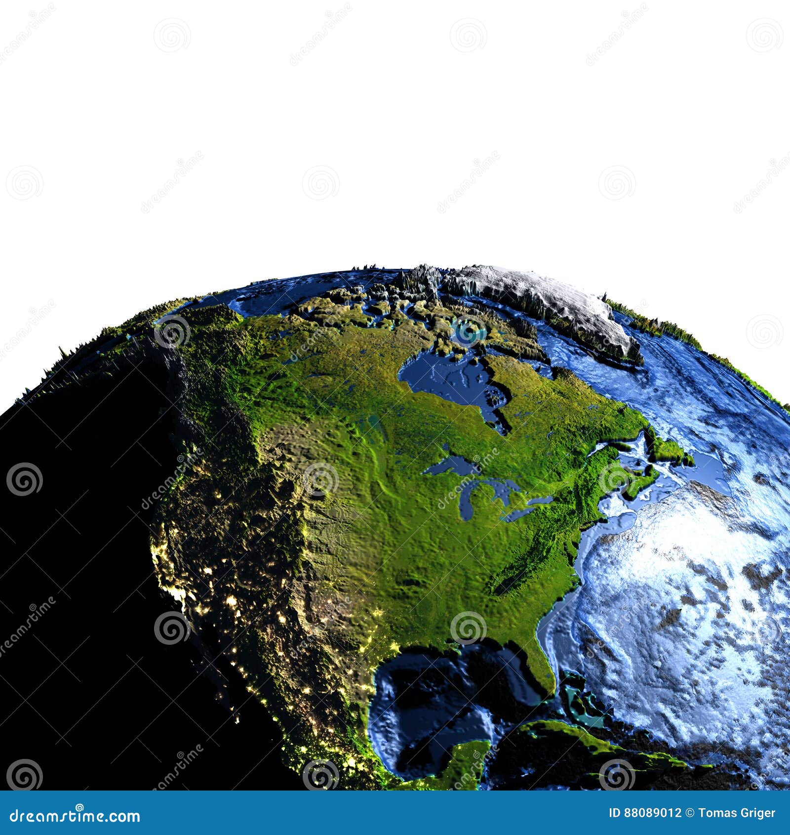 North America on Earth with Exaggerated Mountains Stock Illustration ...