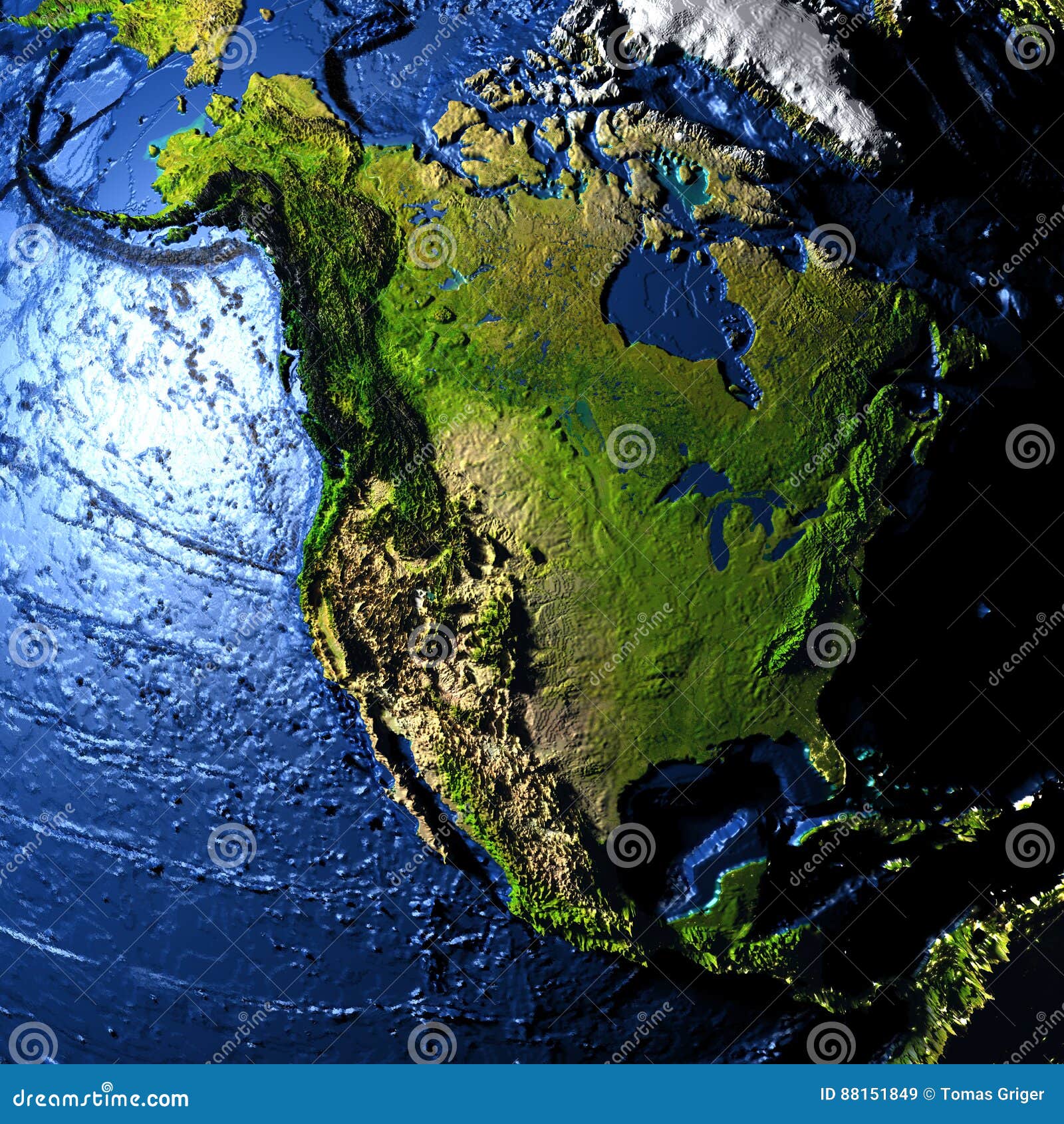 North America on Earth with Exaggerated Mountains Stock Illustration ...
