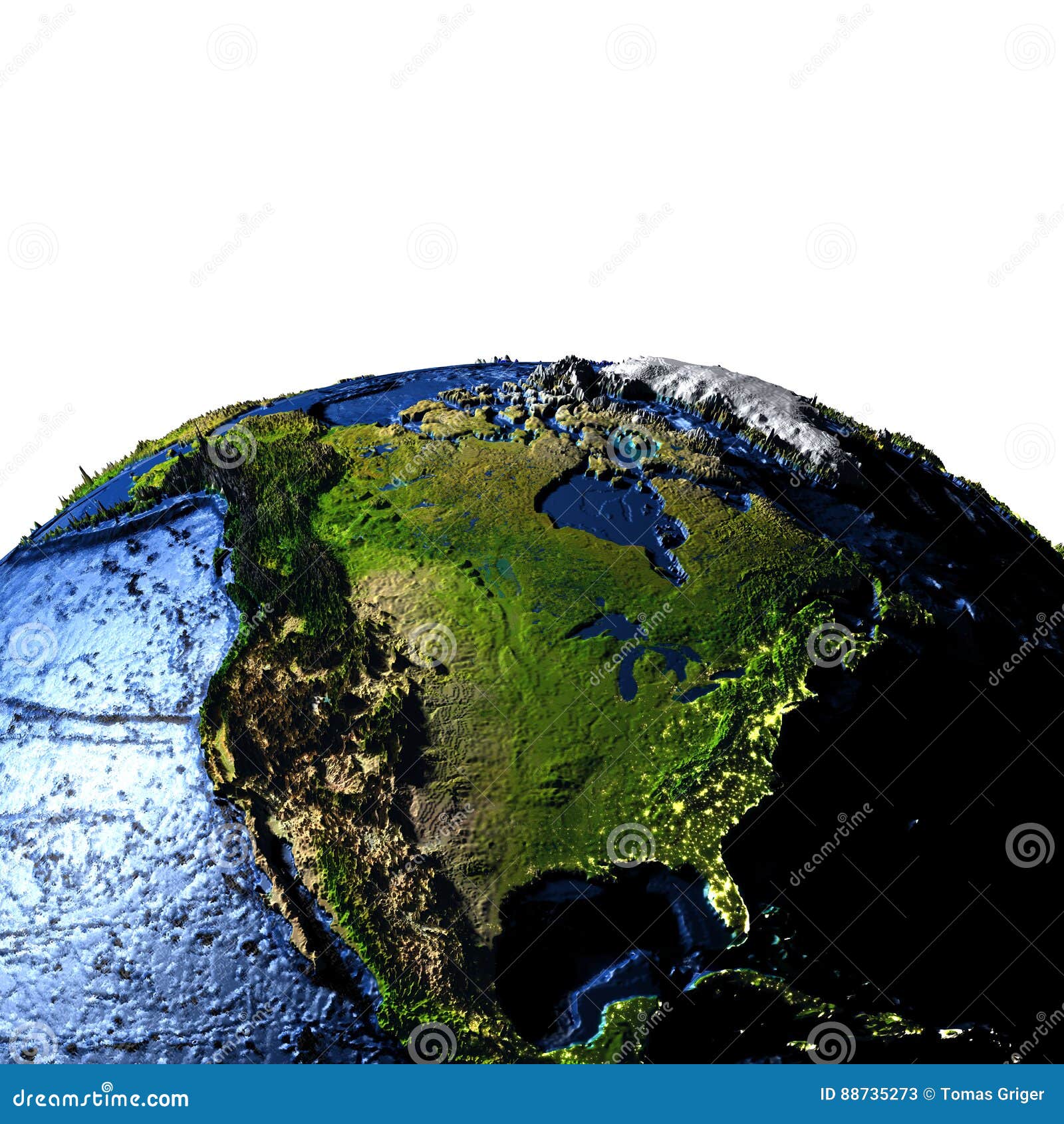 North America on Earth with Exaggerated Mountains Stock Illustration ...
