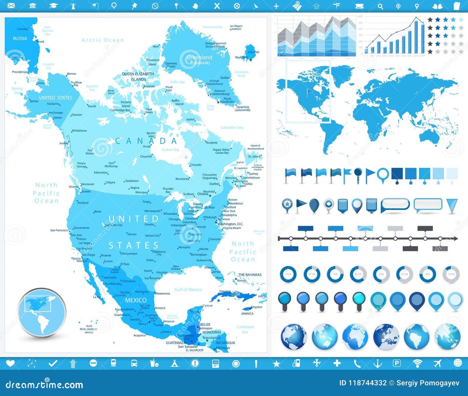 North America Map and Infographic Elements Stock Vector - Illustration ...