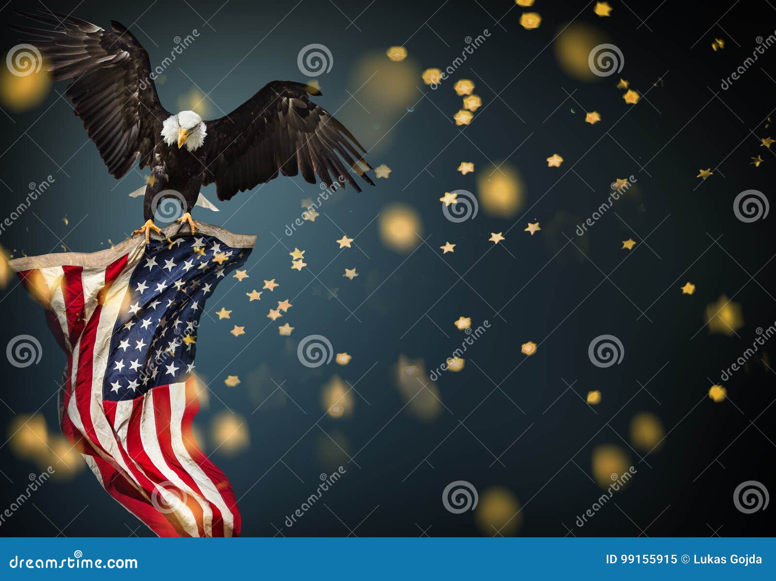 Bald Eagle Flying with American Flag Stock Image - Image of government ...