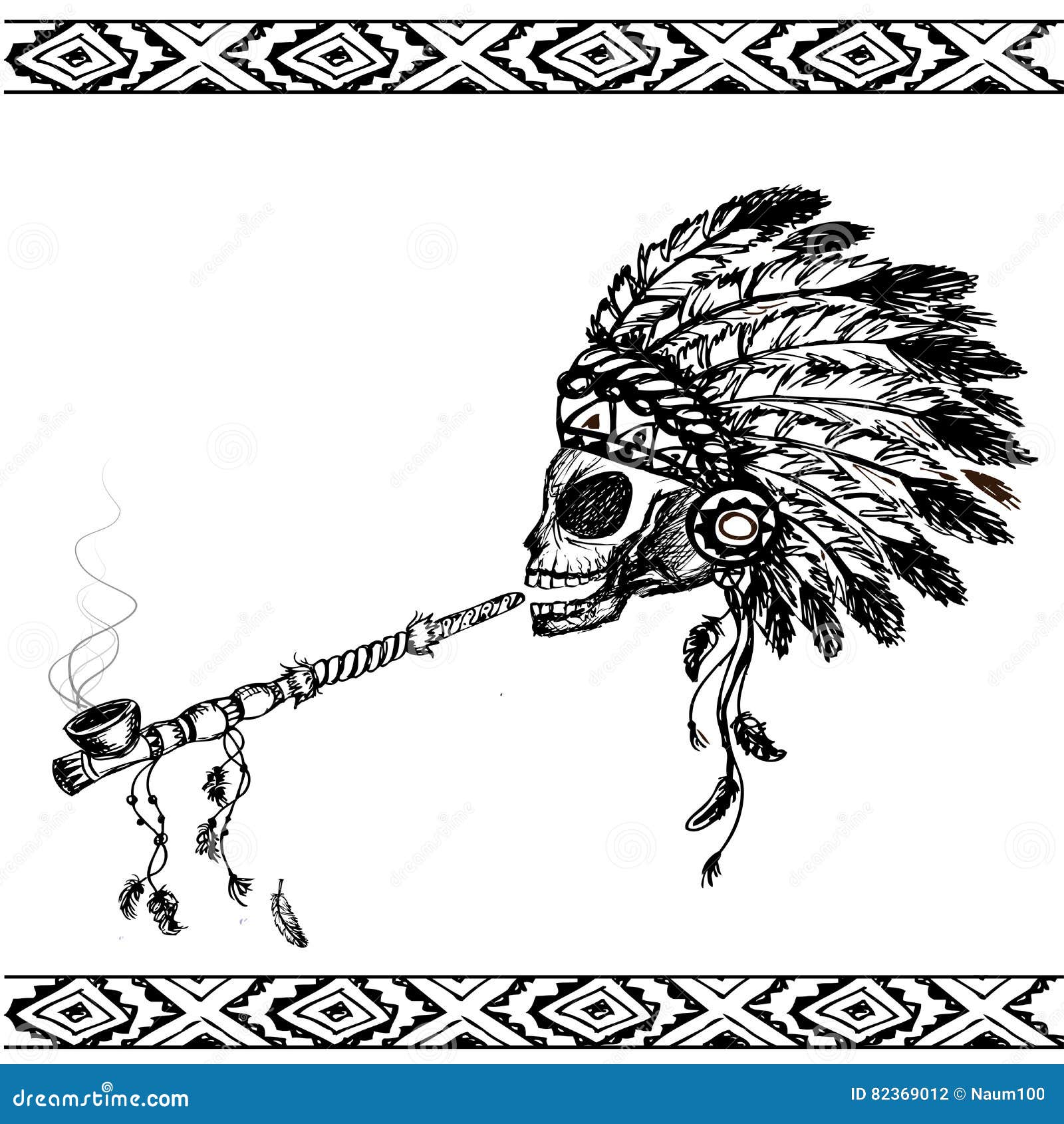 North American Indian with Peace Pipe, Hand Drawn Vector Stock Vector ...