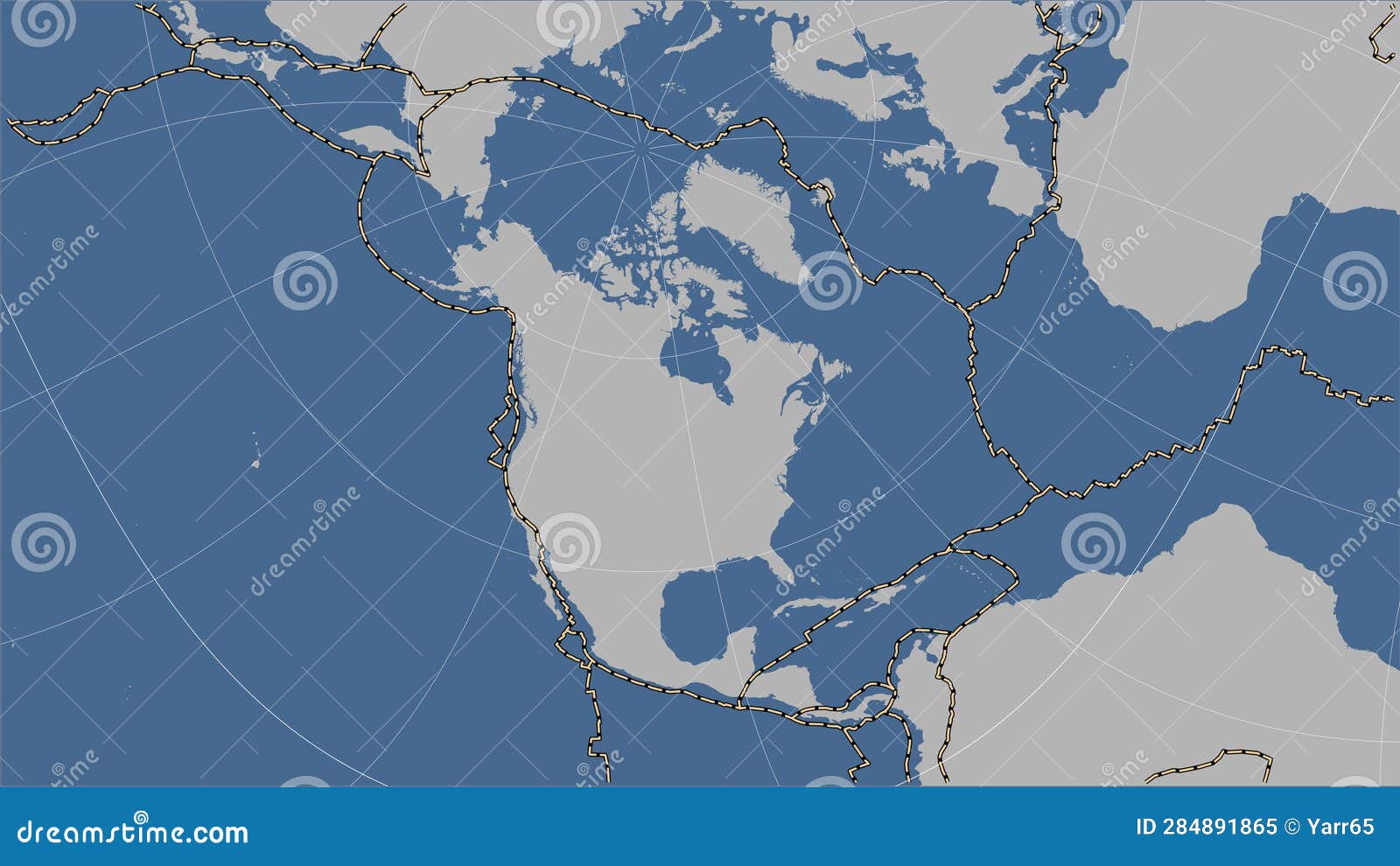 North American Plate - Boundaries. Contour Map Stock Illustration ...