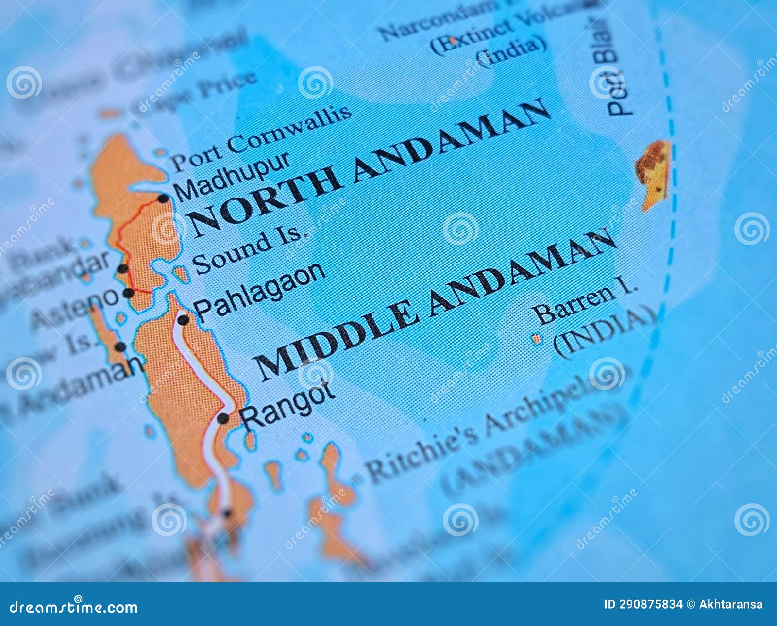 North Andaman and Middle Andaman on a Map of India with Blur Effect ...