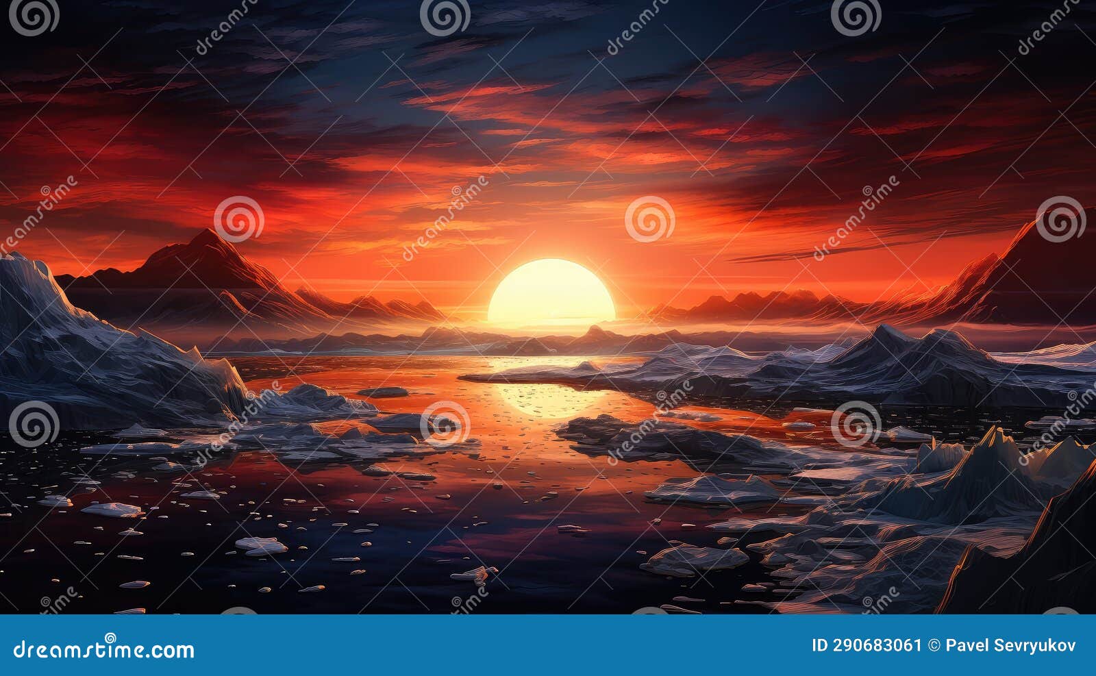North arctic midnight sun stock illustration. Illustration of lofoten ...
