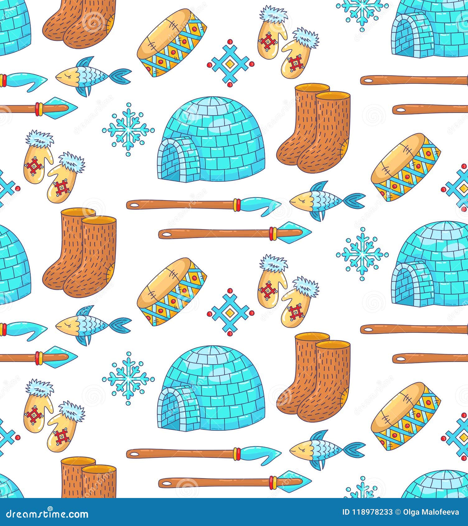 North Arctic Symbols Doodle Seamless Vector Pattern Stock Vector ...