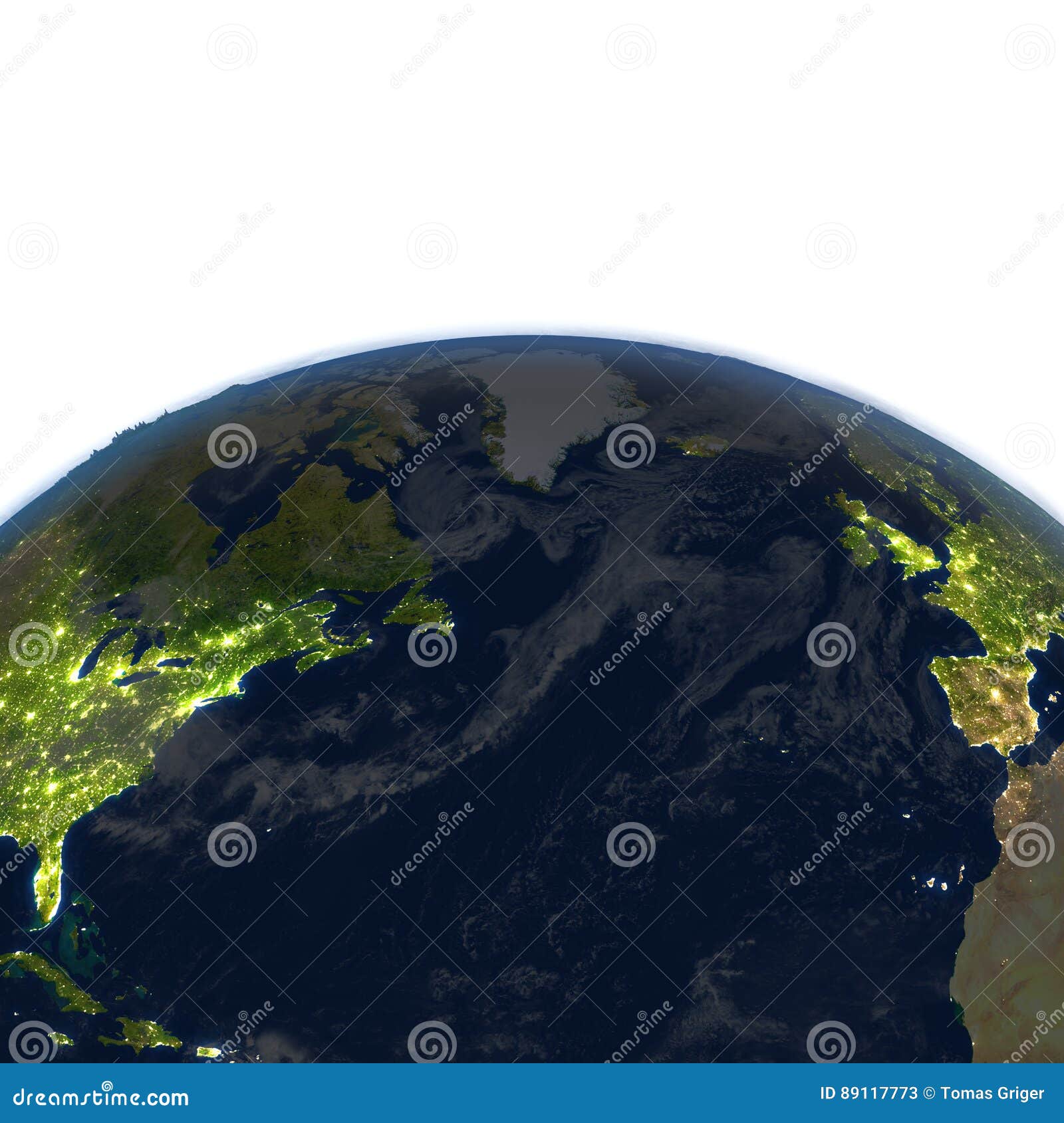 North Atlantic at Night on Planet Earth Stock Illustration ...