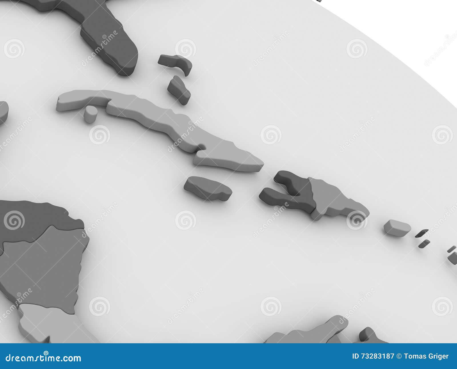 North Caribbean on Grey 3D Map Stock Illustration - Illustration of ...