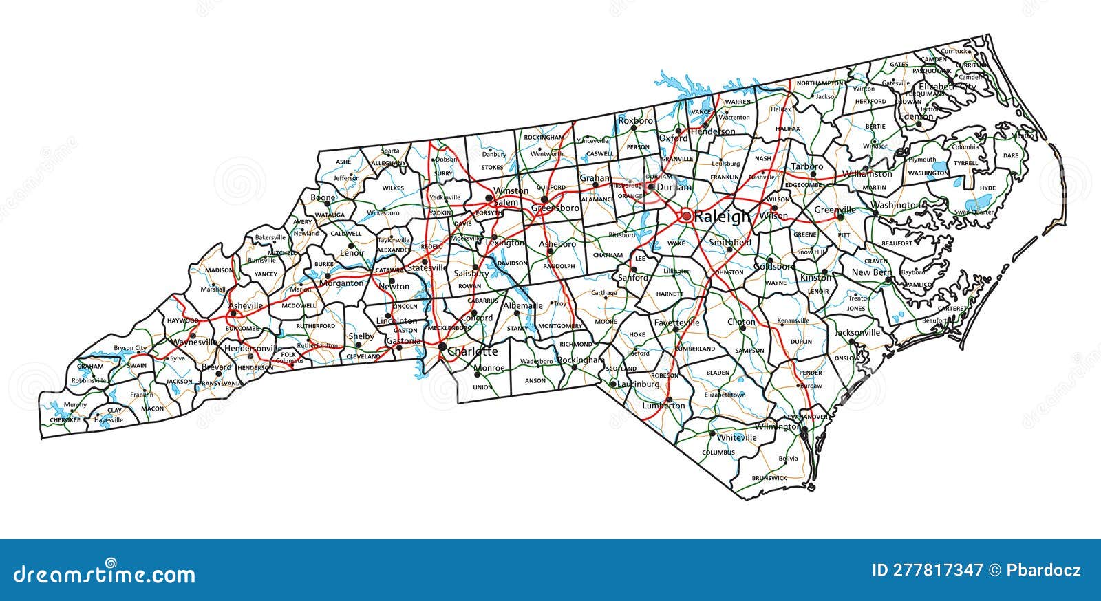 North Carolina Road and Highway Map. Stock Vector - Illustration of ...