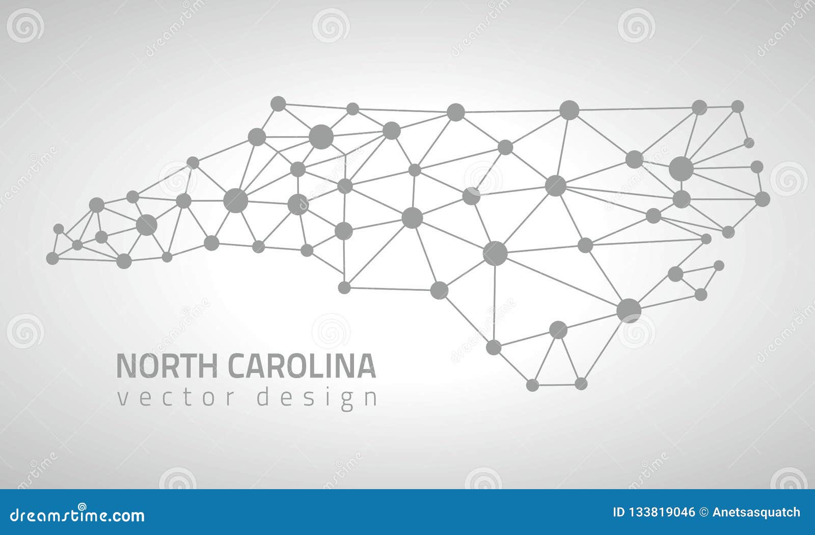 North Carolina Grey Vector Dot Outline Triangle Map Stock Vector ...