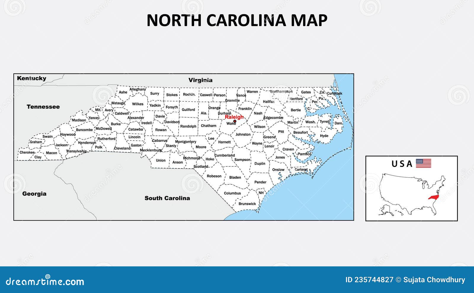 North Carolina Map. Political Map of North Carolina with Boundaries in ...