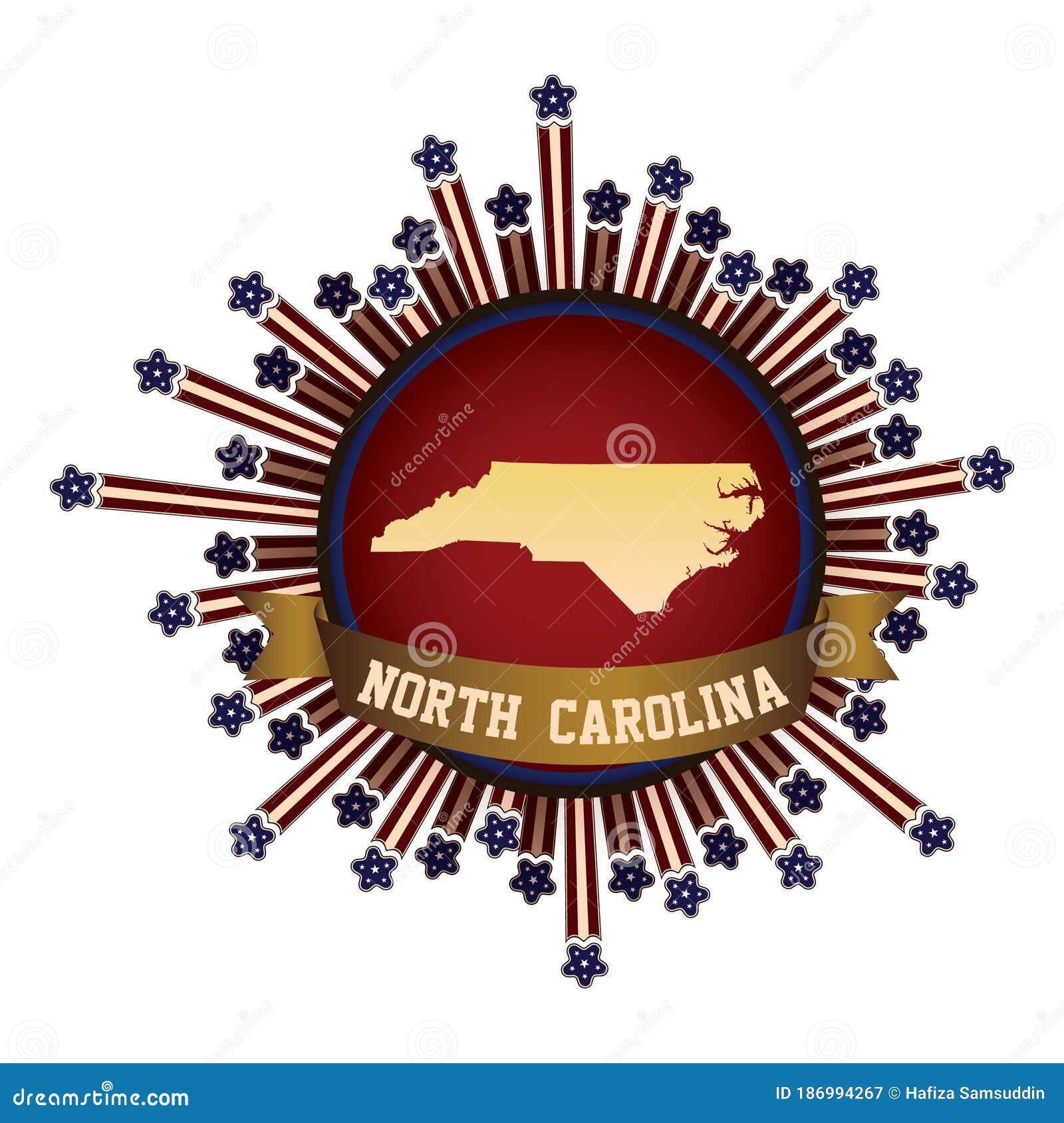 North Carolina State Button with Banner. Vector Illustration Decorative ...