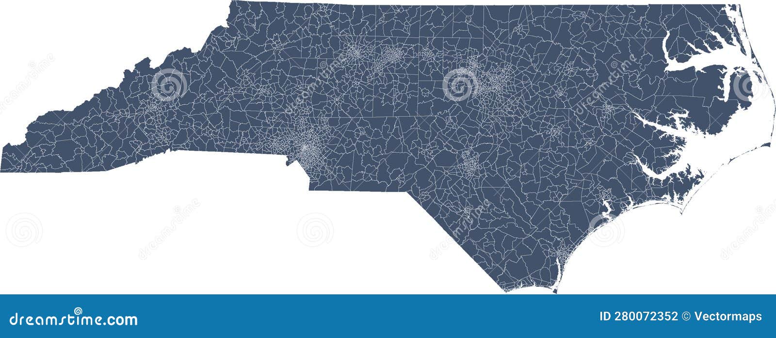 US North Carolina State Map with Census Tracts Boundaries Stock Vector ...