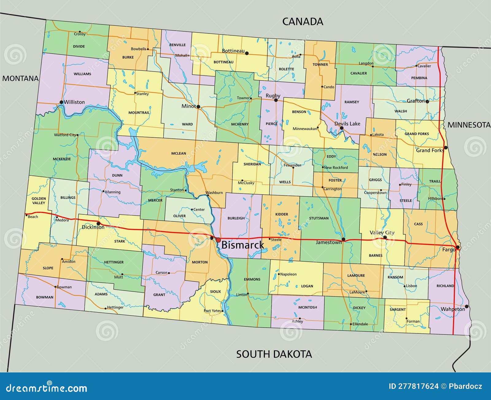 North Dakota - Detailed Editable Political Map with Labeling. Stock ... North Dakota - Detailed Editable Political Map with Labeling. Stock ...