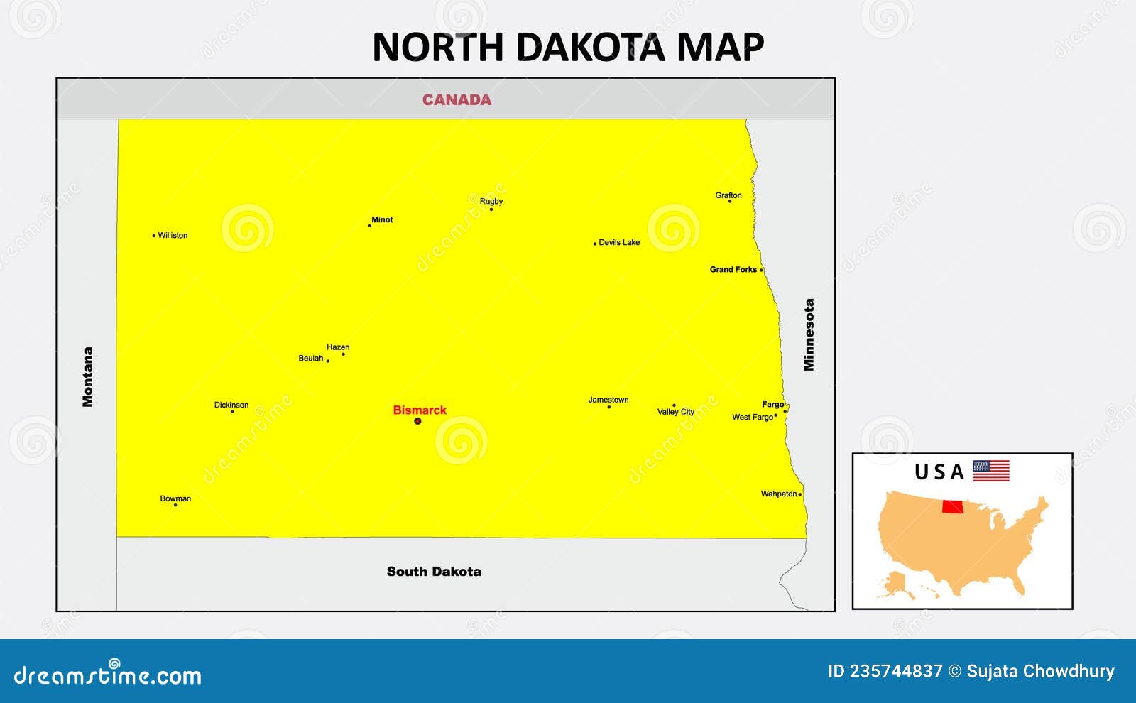 North Dakota Map. State and District Map of North Dakota Stock Vector ...