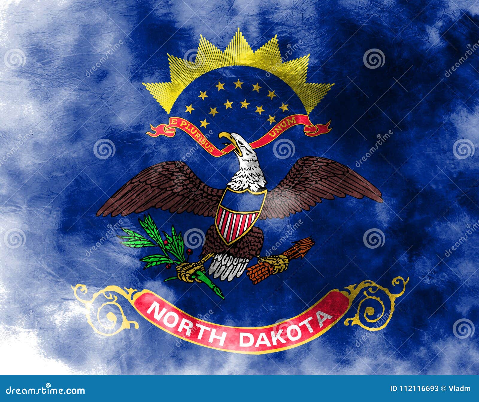 North Dakota State Grunge Flag United States Of America Stock