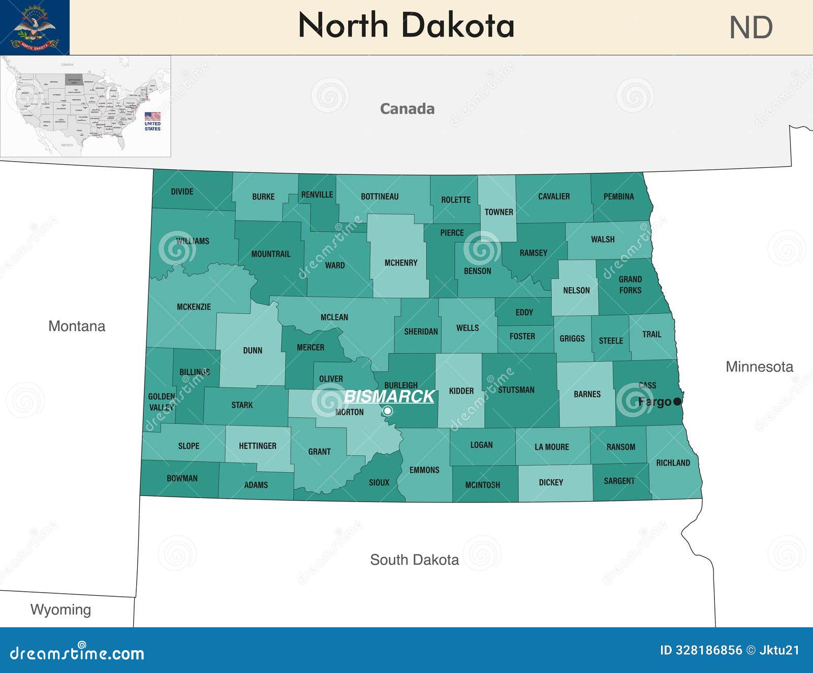 The Dakotas, The US States North Dakota And South Dakota, Political Map ...