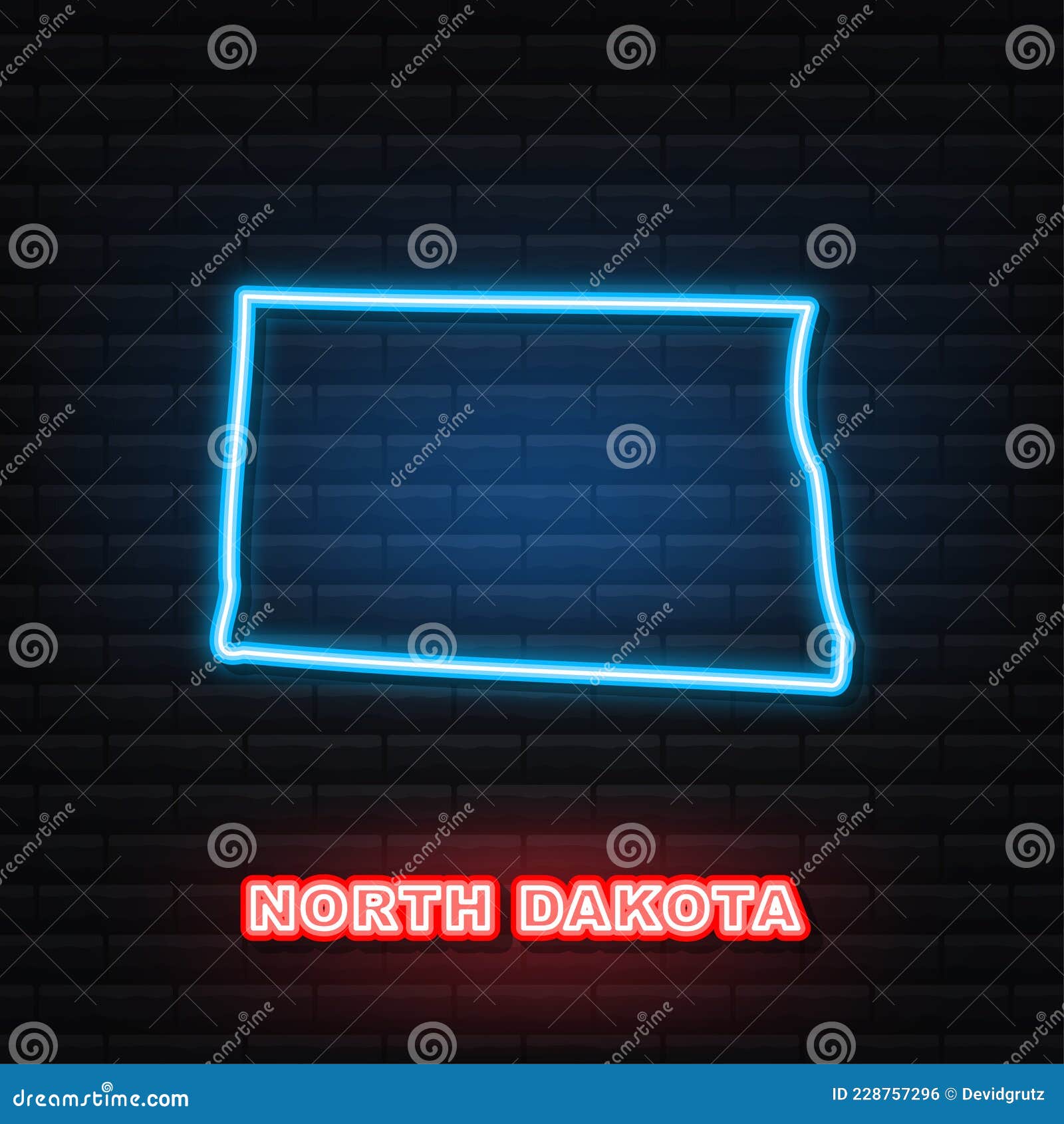 North Dakota State Map Outline Neon Icon. Vector Illustration. Stock ...