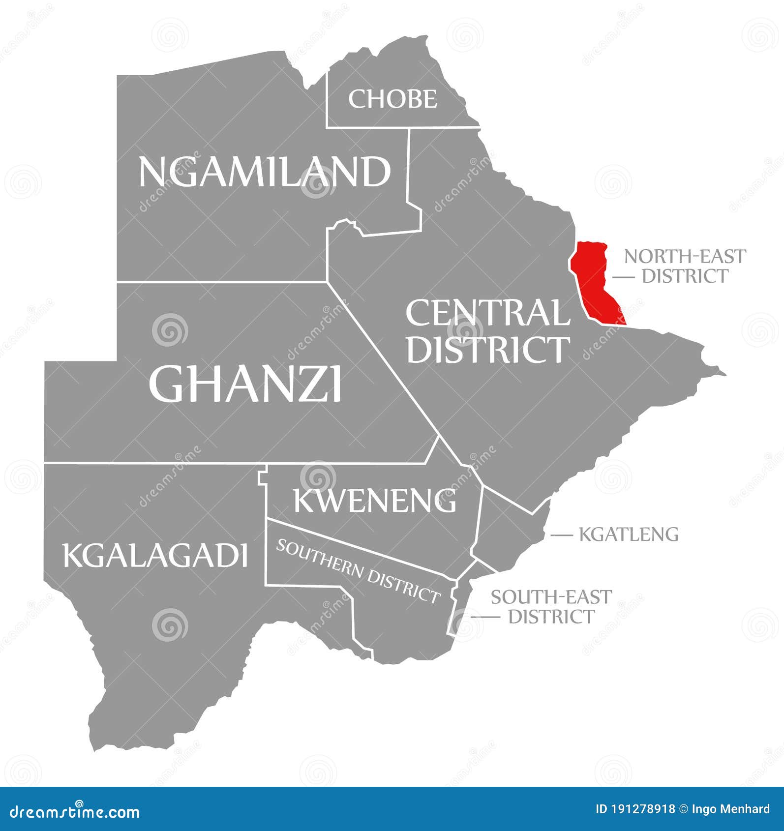 North East District Red Highlighted in Map of Botswana Stock ...