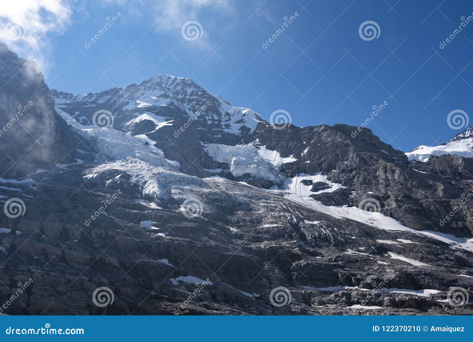 North Face of the Monch 4104 M from Eigergletscher Train Station Stock ...