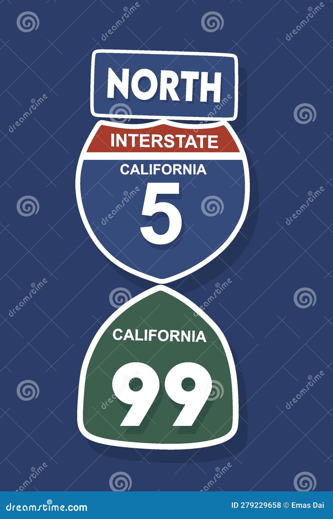 North Interstate California 5 Sign Stock Vector - Illustration of ...