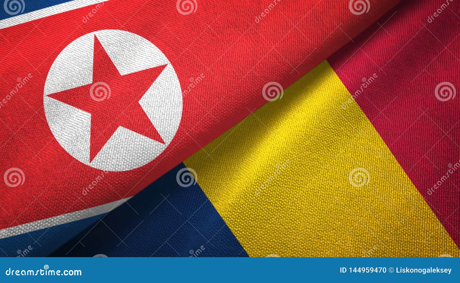 North Korea and Chad Two Flags Textile Cloth, Fabric Texture Stock ...