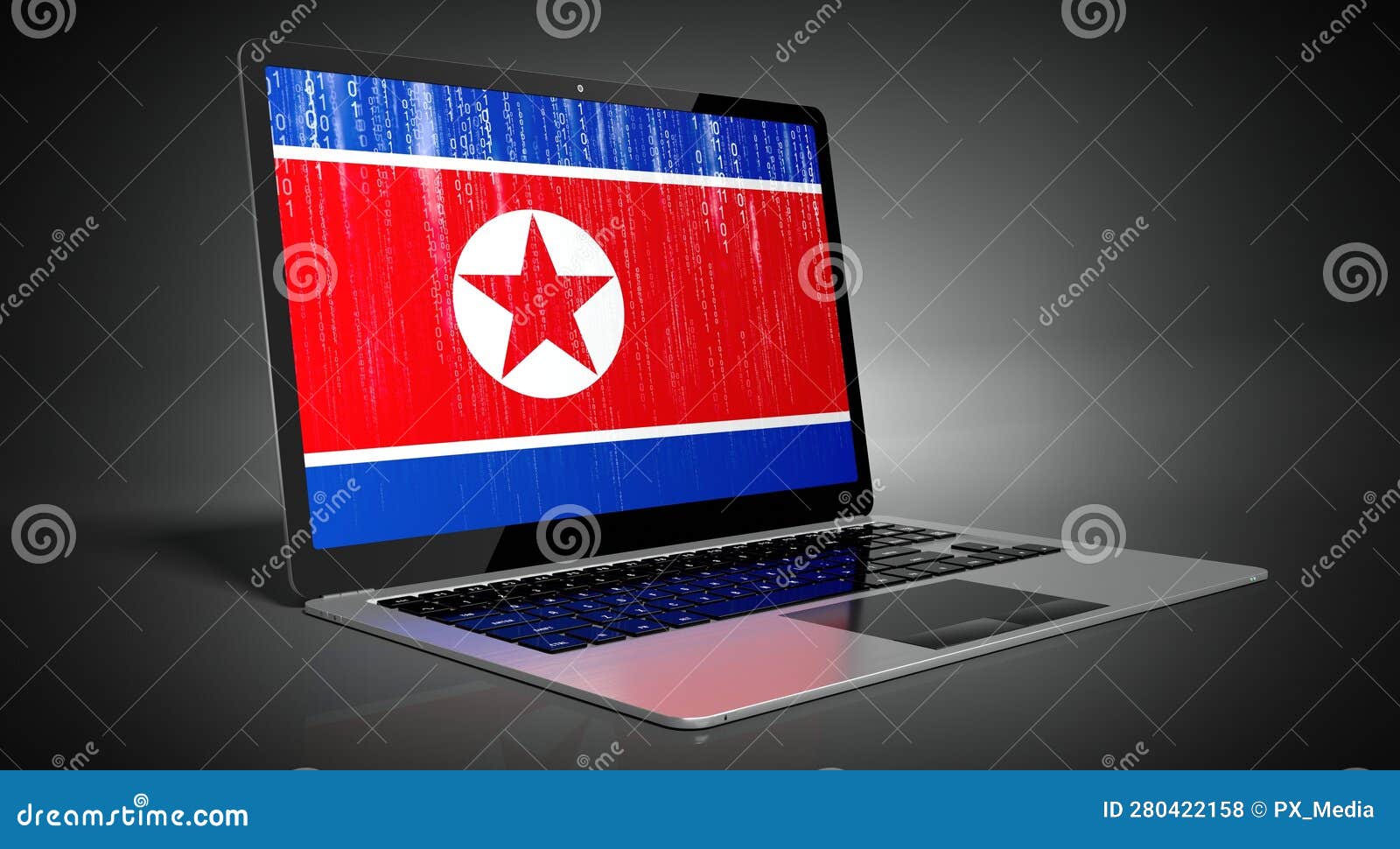 North Korea - Country Flag and Binary Code on Laptop Screen Stock ...