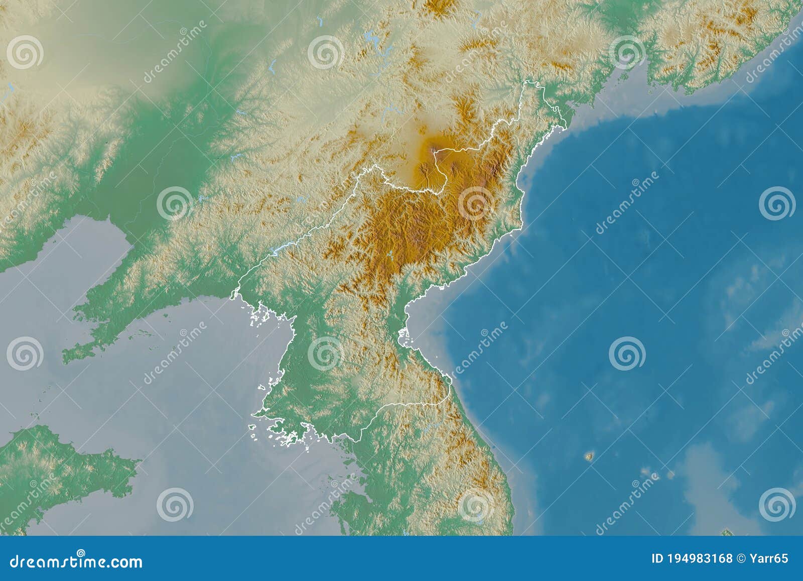 North Korea Outlined. Relief Stock Illustration - Illustration of view ...