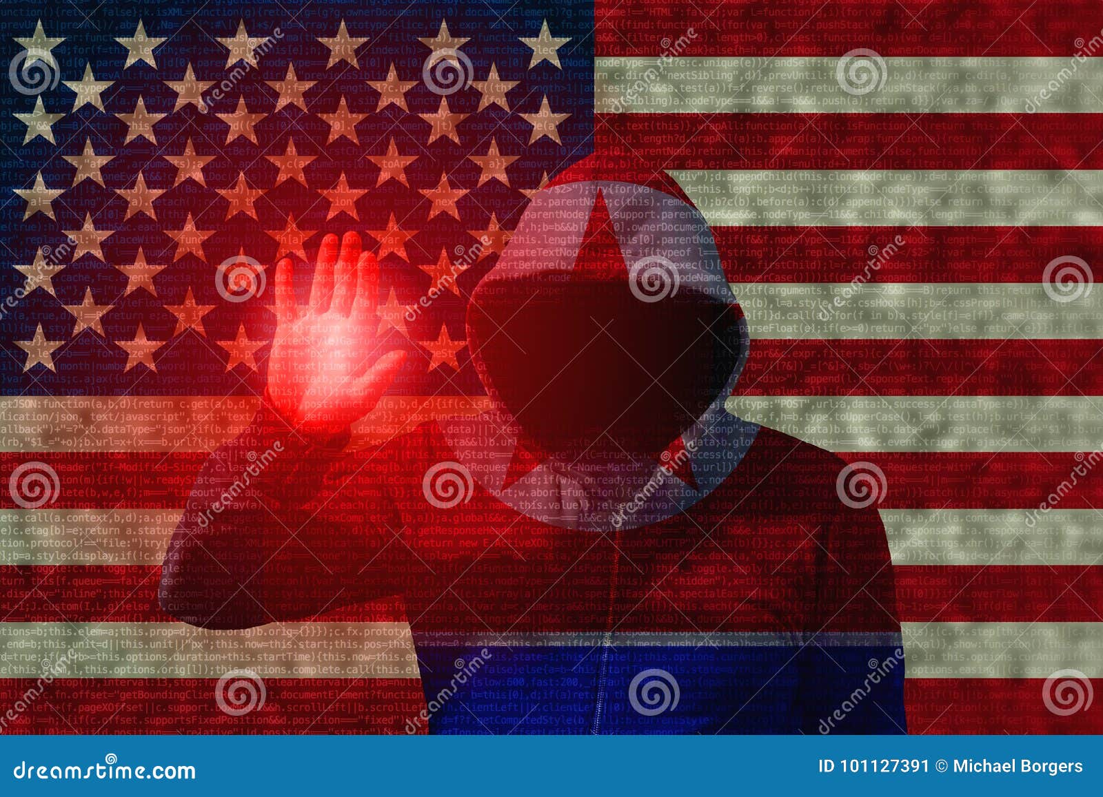 North Korean Hacker Touching American Flag Stock Image - Image of ...