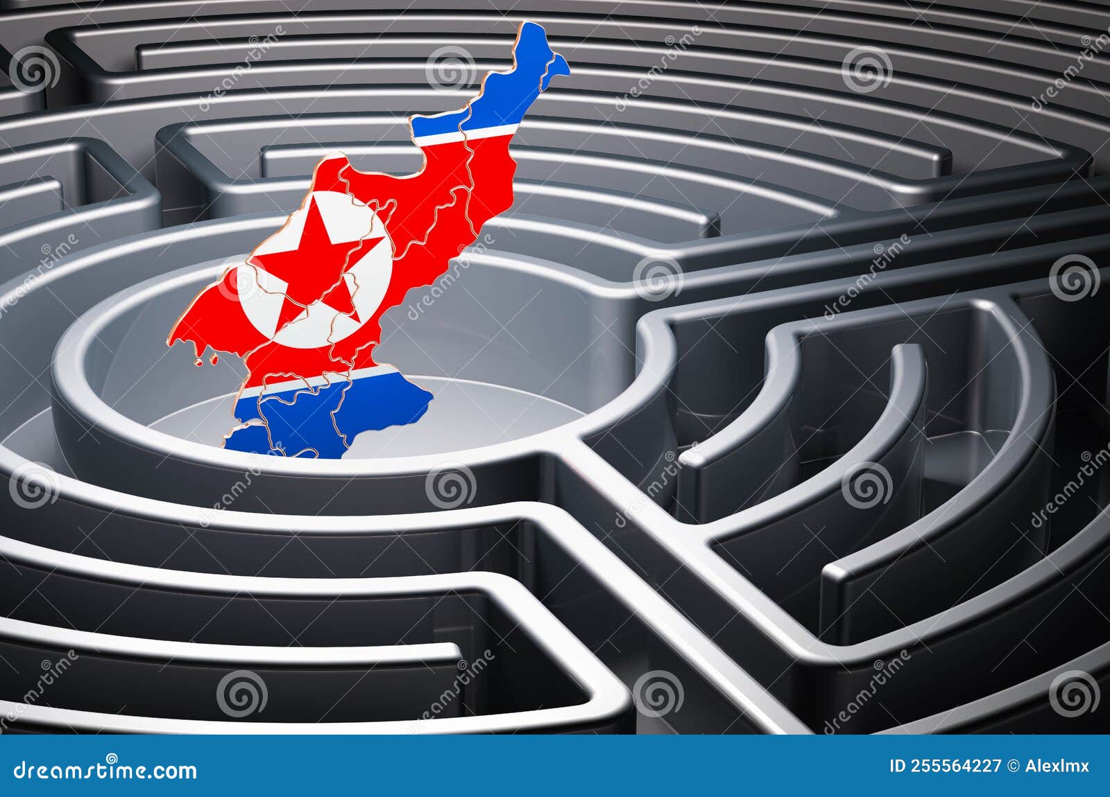 North Korean Map Inside Labyrinth, 3D Rendering Stock Illustration ...