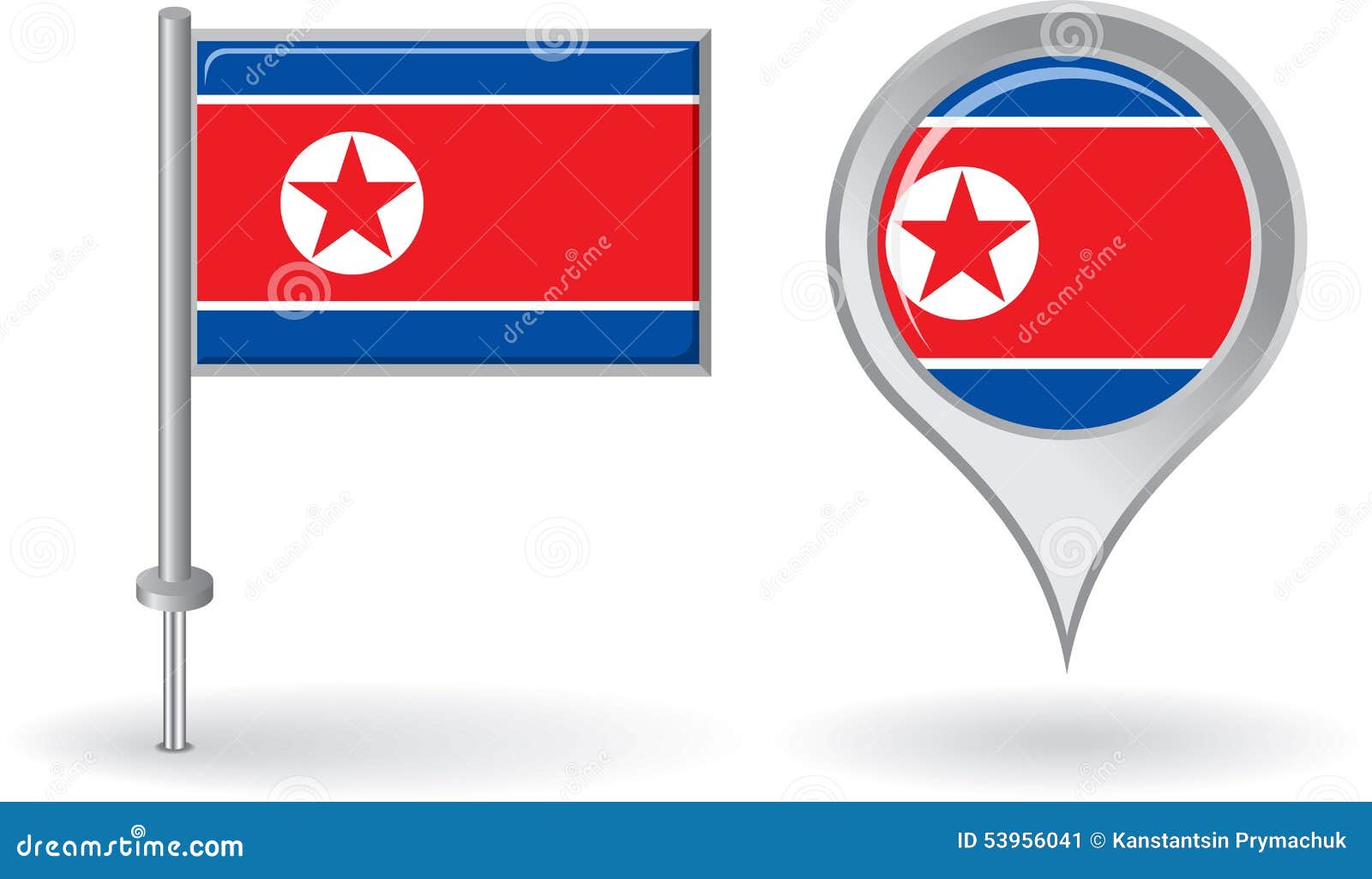 North Korean Pin Icon and Map Pointer Flag. Vector Stock Vector ...