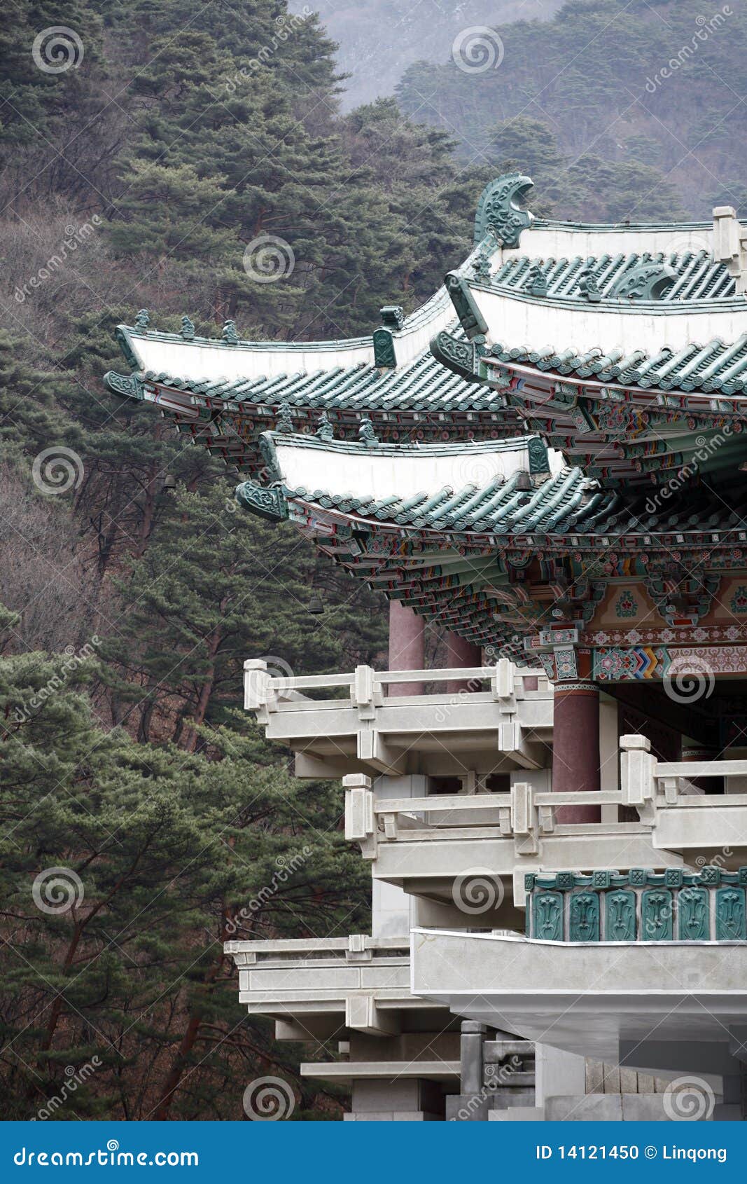 North Korean Traditional Building Stock Photo - Image of asian, rain ...