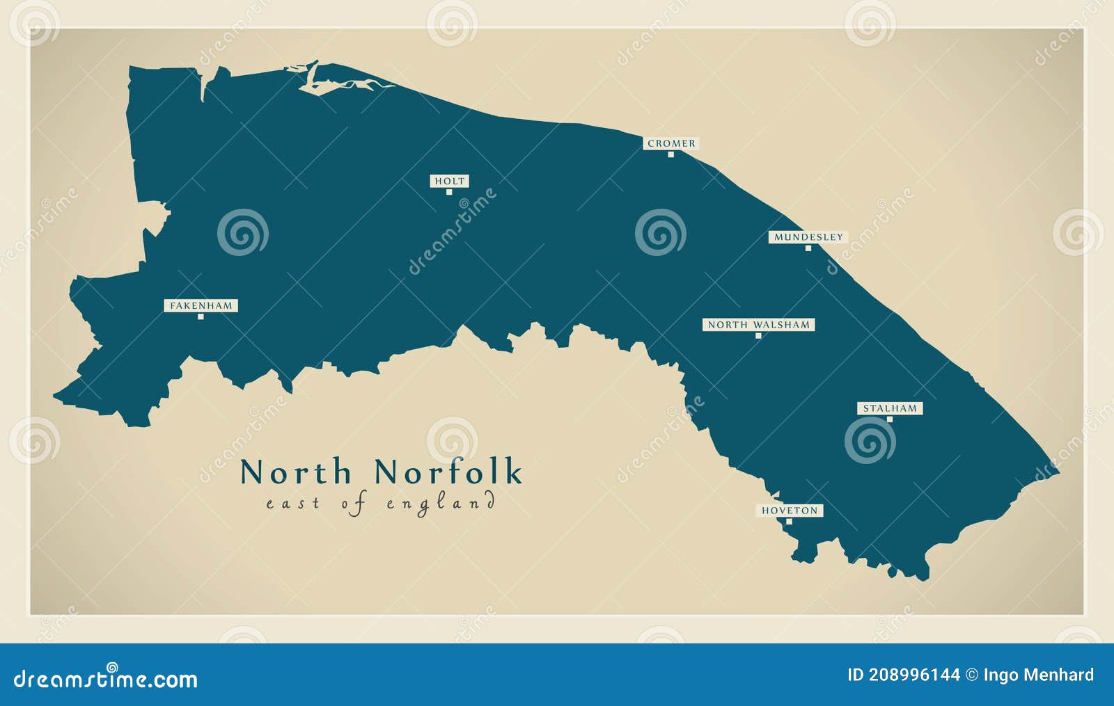 North Norfolk District Map - England UK Stock Vector - Illustration of ...