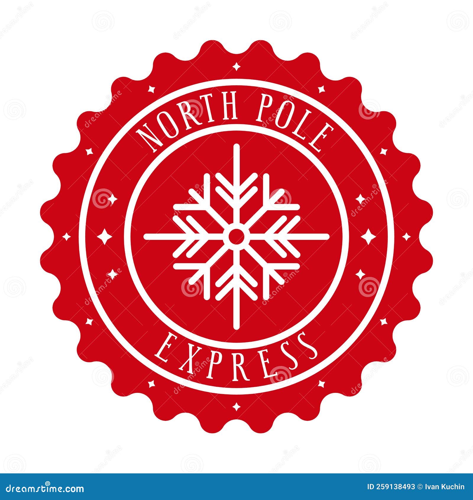 North Pole Express Xmas Stamp Design With Snowflake Stock Vector