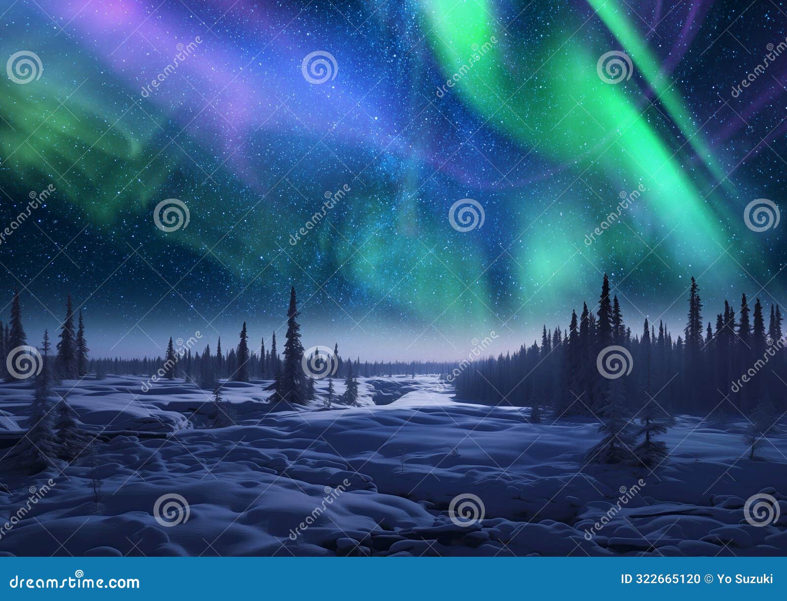 North Pole Forest and Aurora Night Harmony Generative AI Stock ...
