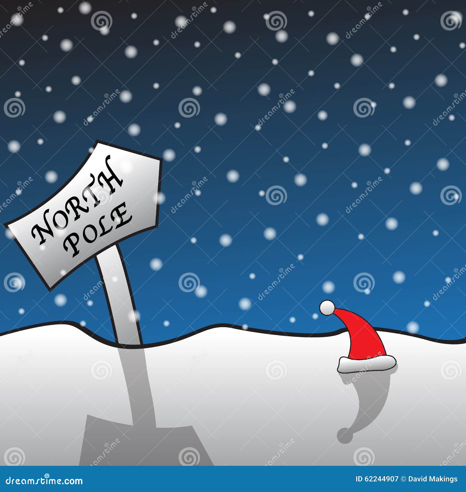North Pole Signpost and Santa Hat Stock Illustration - Illustration of ...