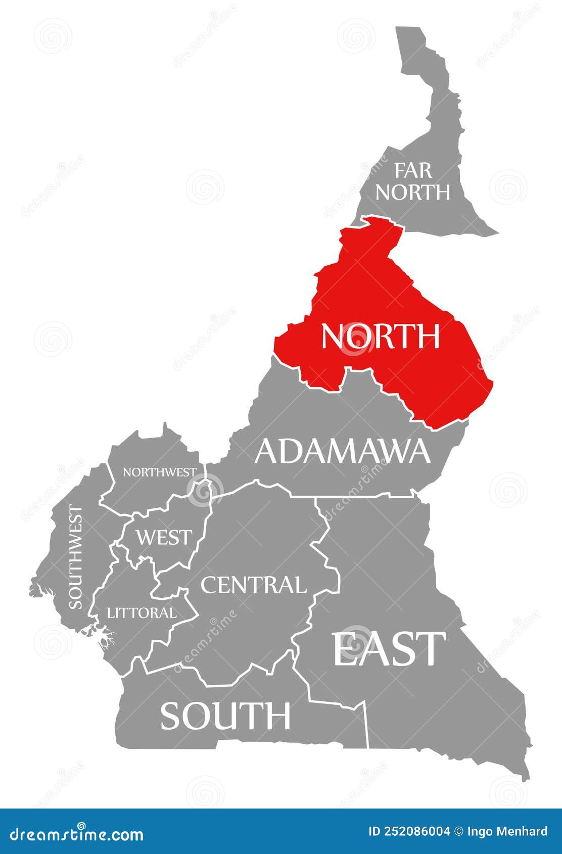 North Region Red Highlighted in Map of Cameroon Stock Illustration ...
