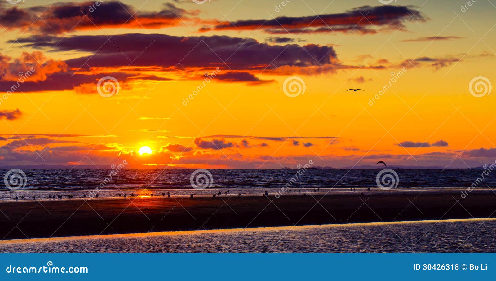 North Sea Beach of Ayr at Sunset. Stock Photo - Image of flow, orange ...