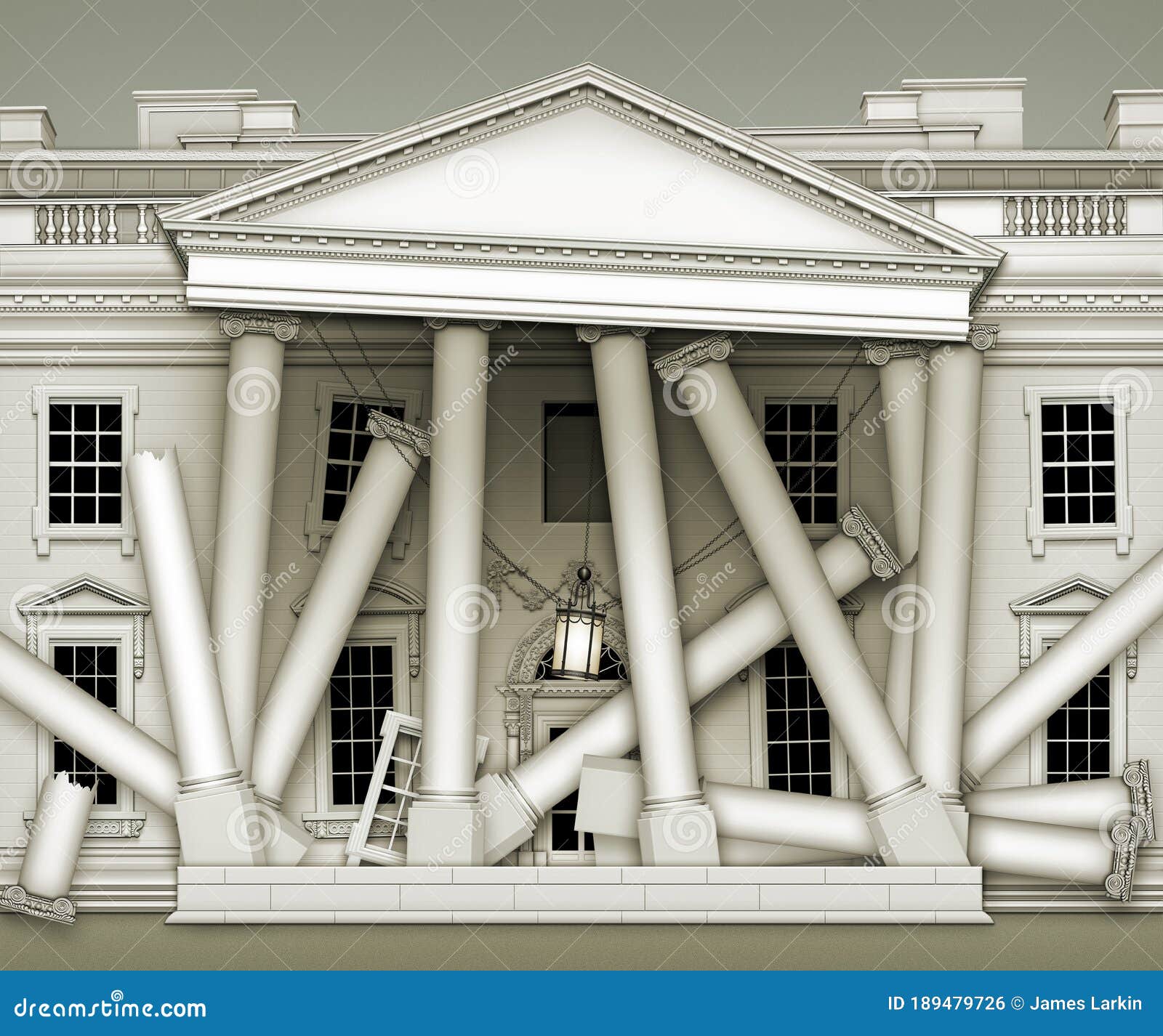 North View of the White House Collapsing â€“ 3D Illustration Stock ...