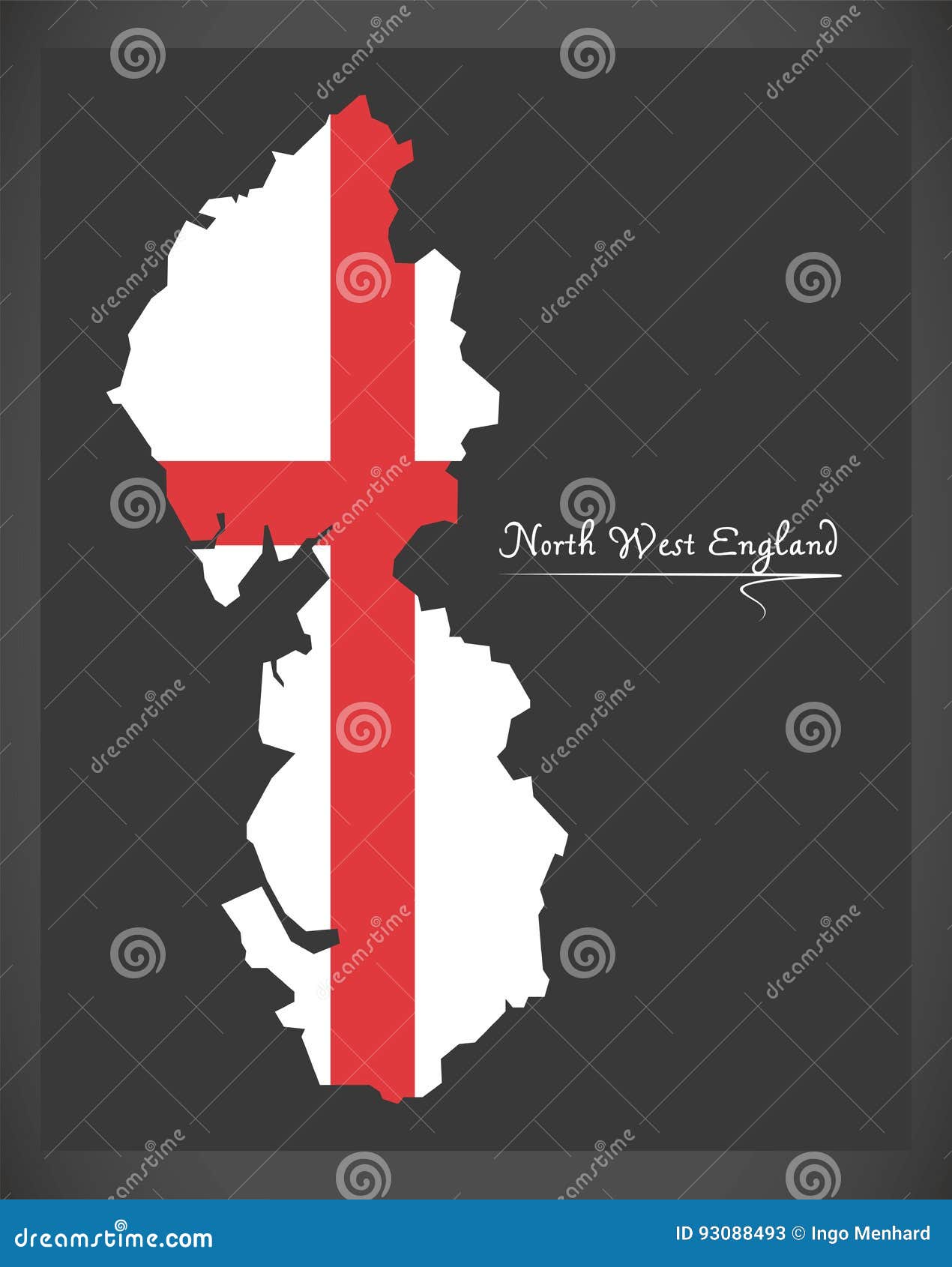 North West England Map with Flag of England Illustration Stock Vector ...