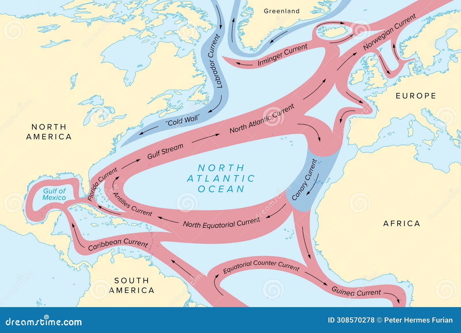 Map of North Atlantic Ocean Currents, with Gulf Stream and Other ... Map of North Atlantic Ocean Currents, with Gulf Stream and Other ...