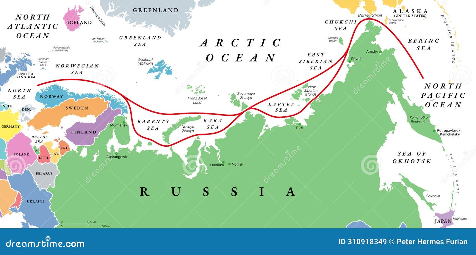 Northeast Passage, NEP, Including Northern Sea Route, Political Map ...